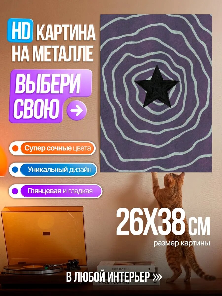 Картина на HD металле Черная звезда в кругах