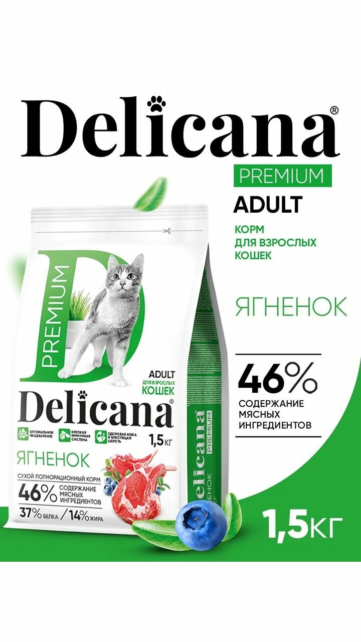 Корм сухой Delicana для кошек Ягненок 1,5 кг