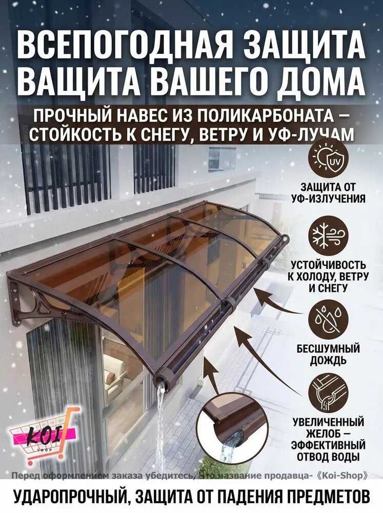 Навес алюминиевый усиленный антиураганный с поликарбонатом для окна двери,60X60cm