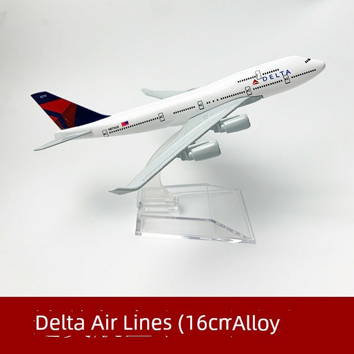 Модель самолета Delta Airlines Boeing 747, флуоресцентно-желтый, 16 см, сплав, детская игрушка
