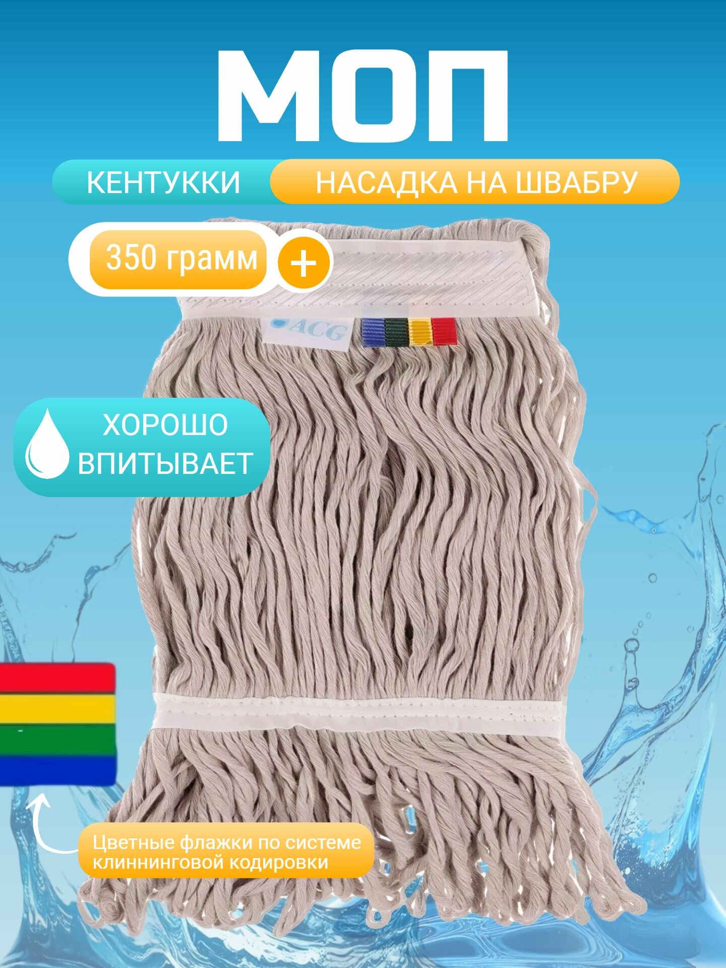 Насадка на швабру Кентукки 40х19см, моп ACG хлопок 350 г, Италия