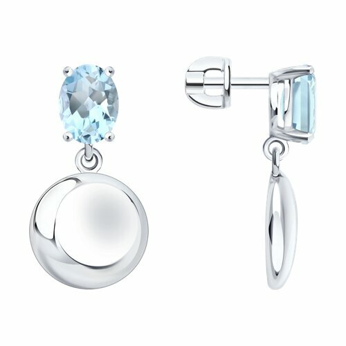 Серьги пусеты, серебро, 925 проба, родирование, топаз