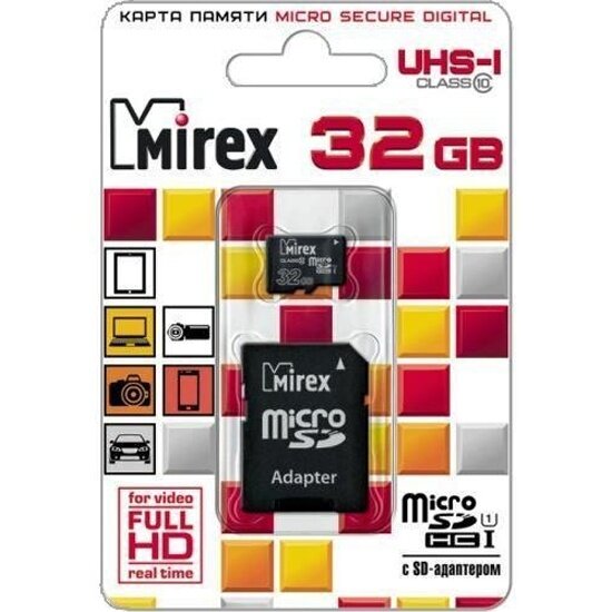 Карта памяти Mirex 32GB microSDHC UHS-I Class 10 + ADP (13613-ADSUHS32)