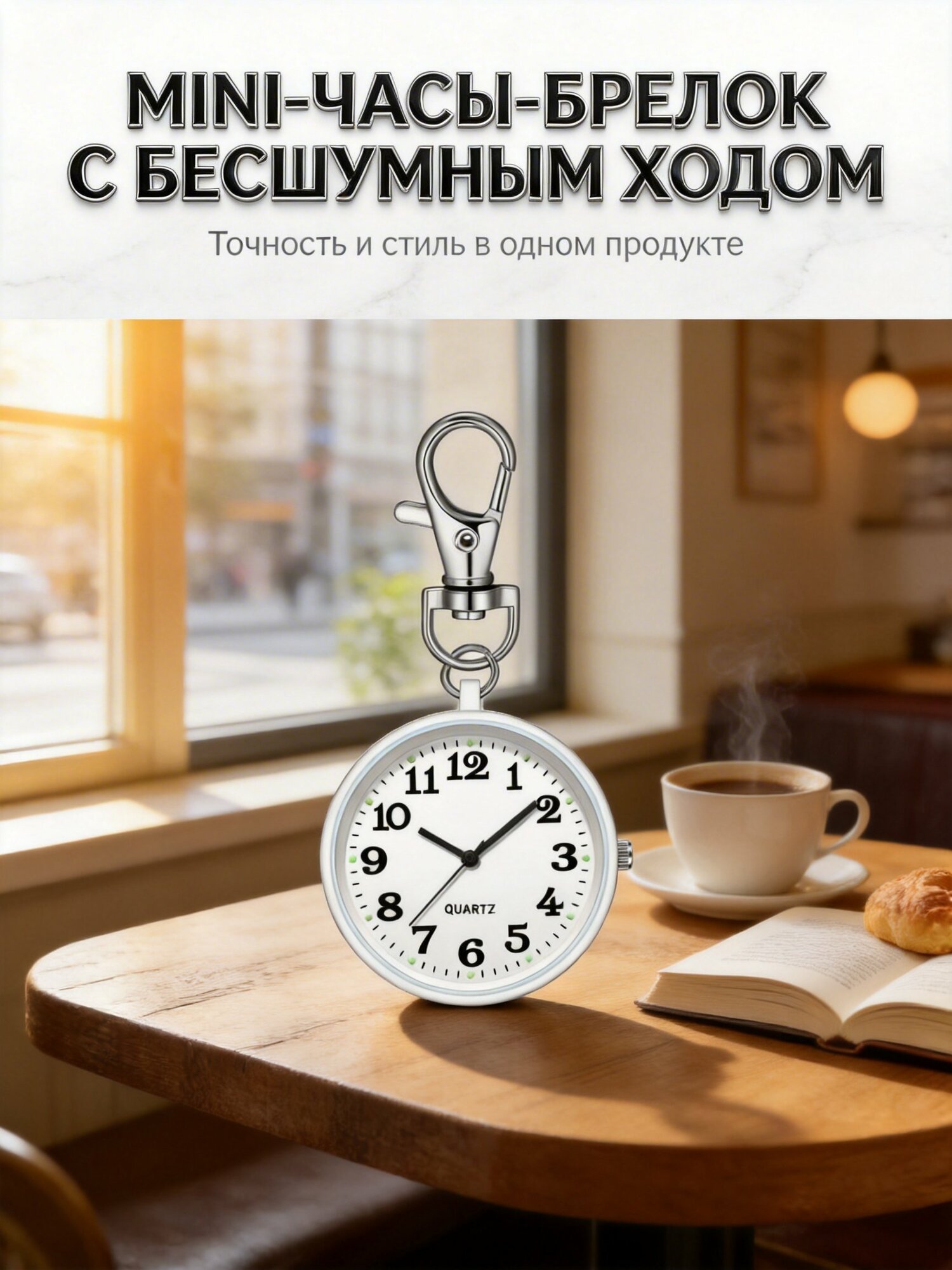 Мини часы-брелок с бесшумным ходом, кварцевый металлический аксессуар с круглым циферблатом и булавочной застежкой — портативный подарок