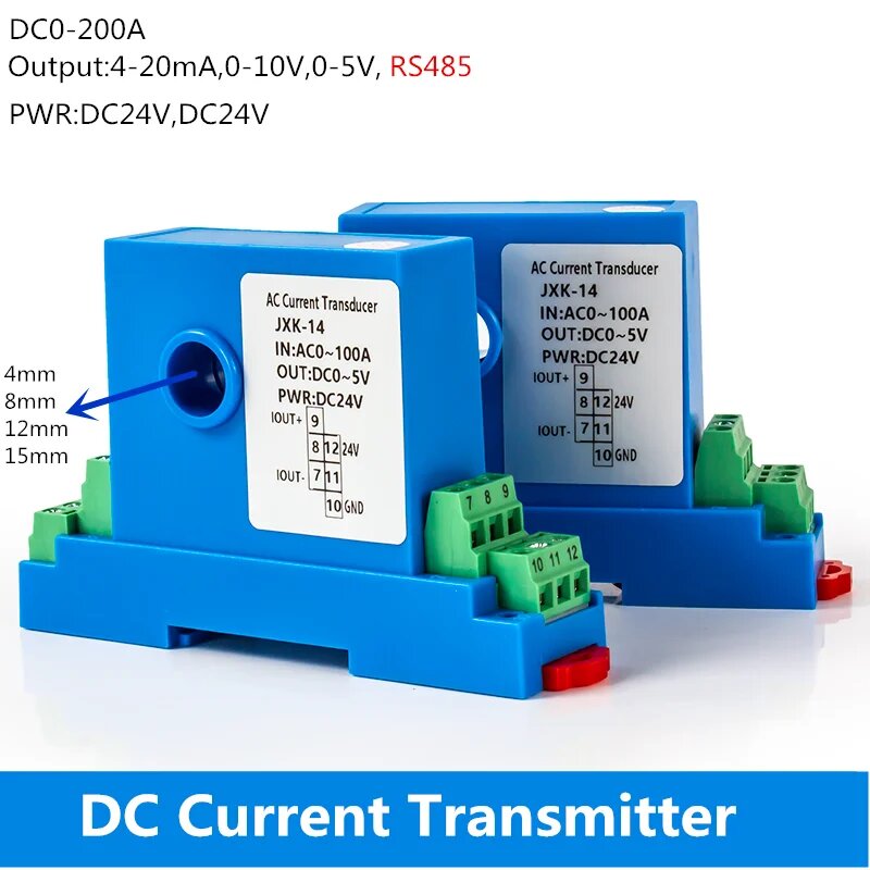 Датчик тока Холла DC 0-50A, 4-20mA, 12mm, DC24V