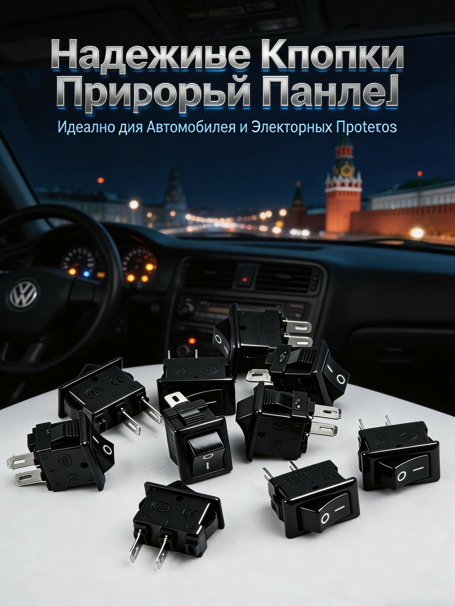 Кнопки приборной панели, поворотный переключатель SPST 250В 3А 2 контакта черный пластик и металл комплект 10 шт