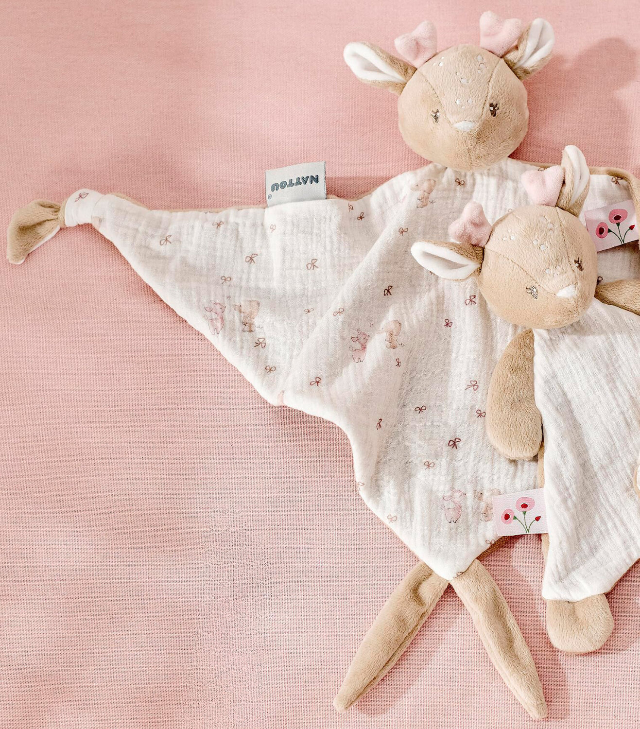 Игрушка мягкая-комфортер Nattou Doudou большая FANFAN Оленёнок pink 759151