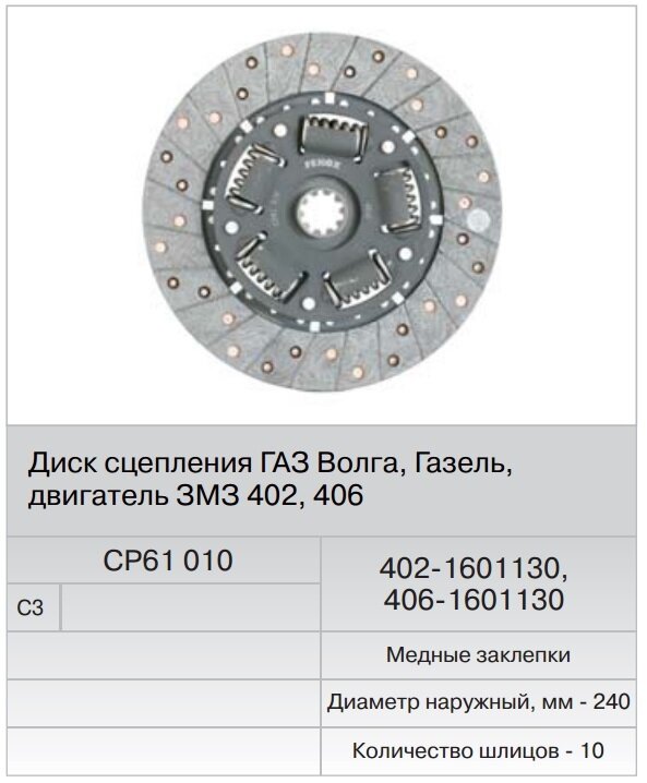 Диск сцепления для а/м Газ (дв.402,406) (Fenox) в уп.
