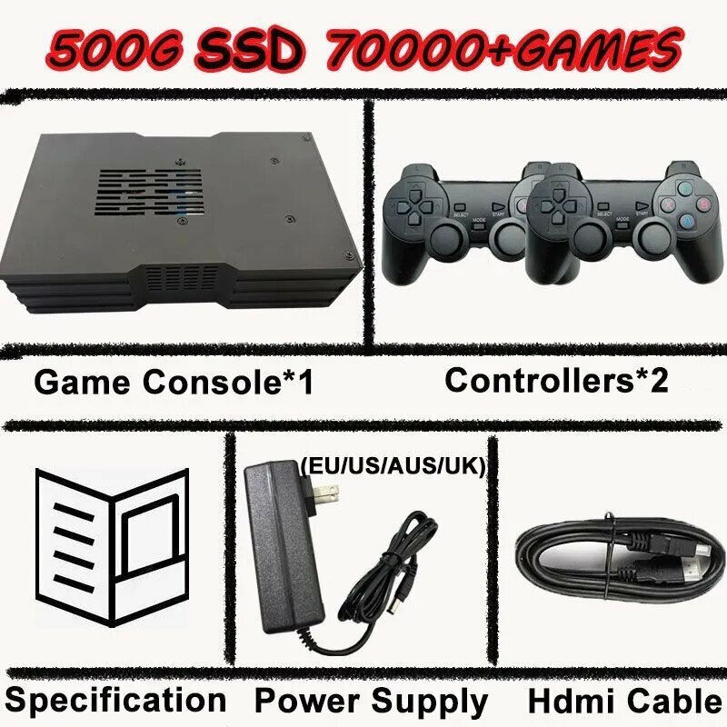 Супер игровая консоль X-king 500G SSD Batocera 3865U 70000+игр для Wii PS2 XBOX PSP Switch N64 беспроводная ручка