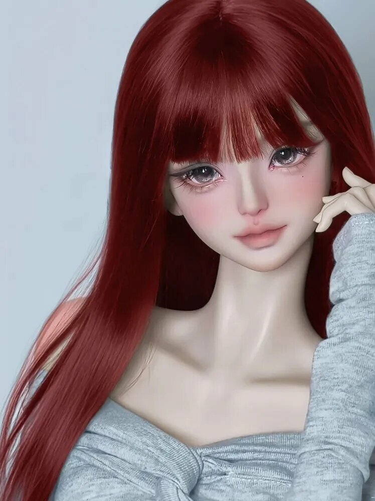 Бордовый парик куклы BJD, доступный в различных размерах