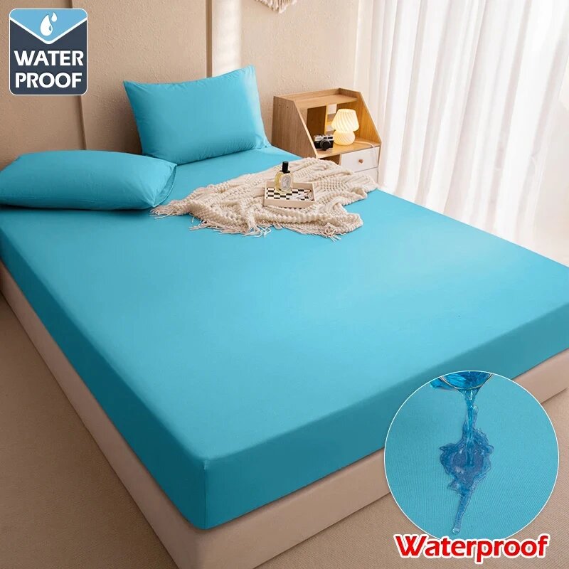 Водонепроницаемые простыни из полиэстера 160/180x200 2 PillowCase 48x74cm, Синий, Blue