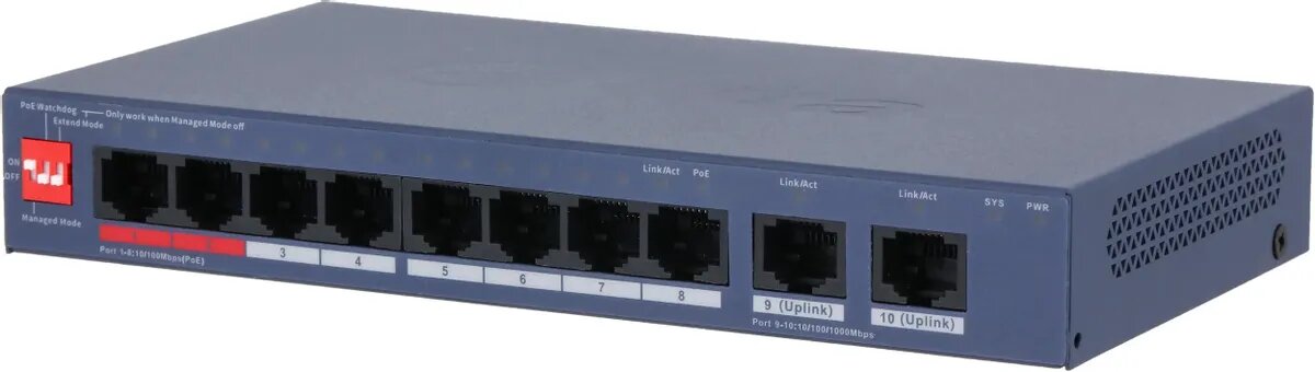 DH-CS4010-8ET2GT-110 PoE коммутатор Dahua, 8-портовый PoE коммутатор с функцией облачного управления