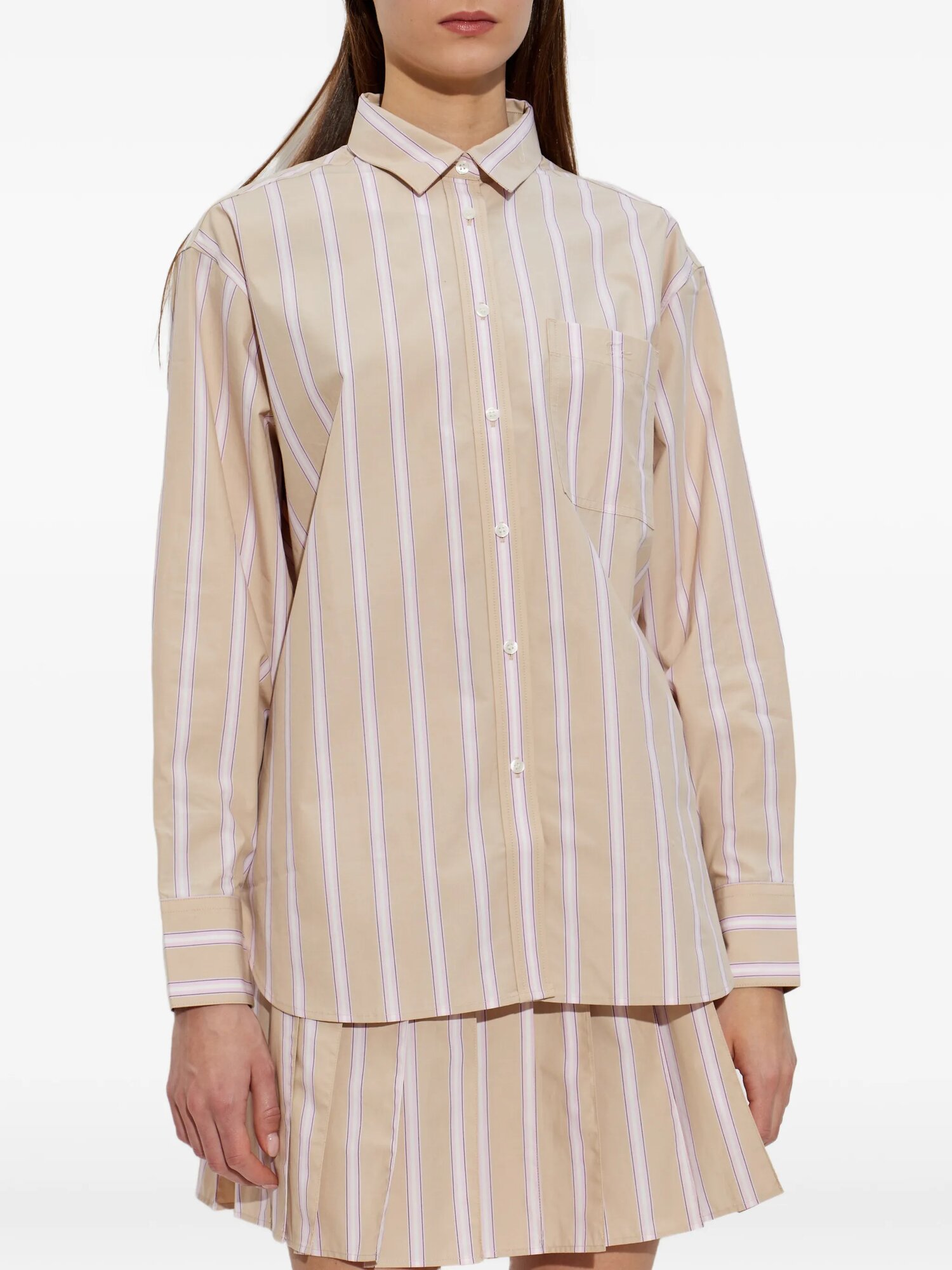 Рубашка LACOSTE Striped-pattern logo-embroidered shirt, размер 36 EU, разноцветный — фото 1