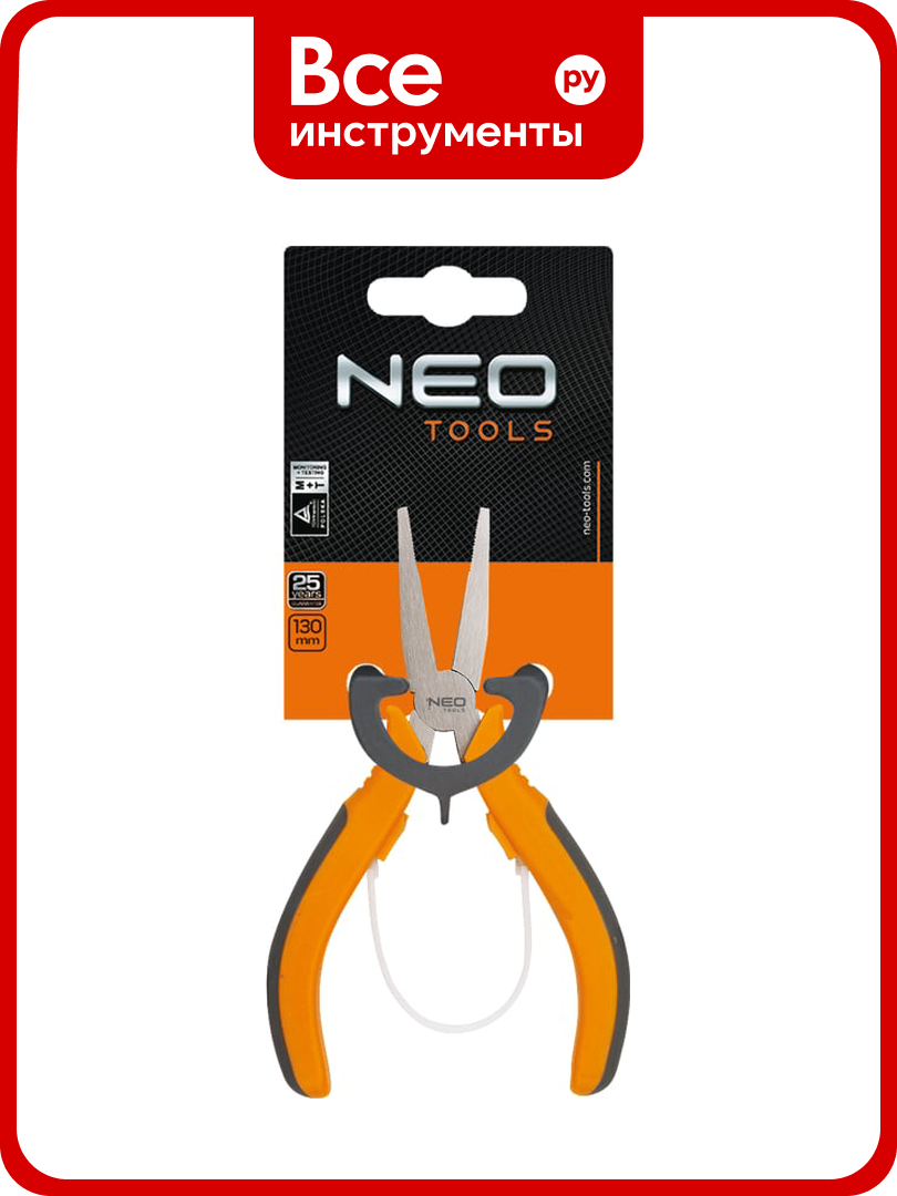 Прецизионные плоскогубцы NEO Tools 130 мм, губки с зубцами, нейлоновая пружина, двухкомпонентная рукоятка