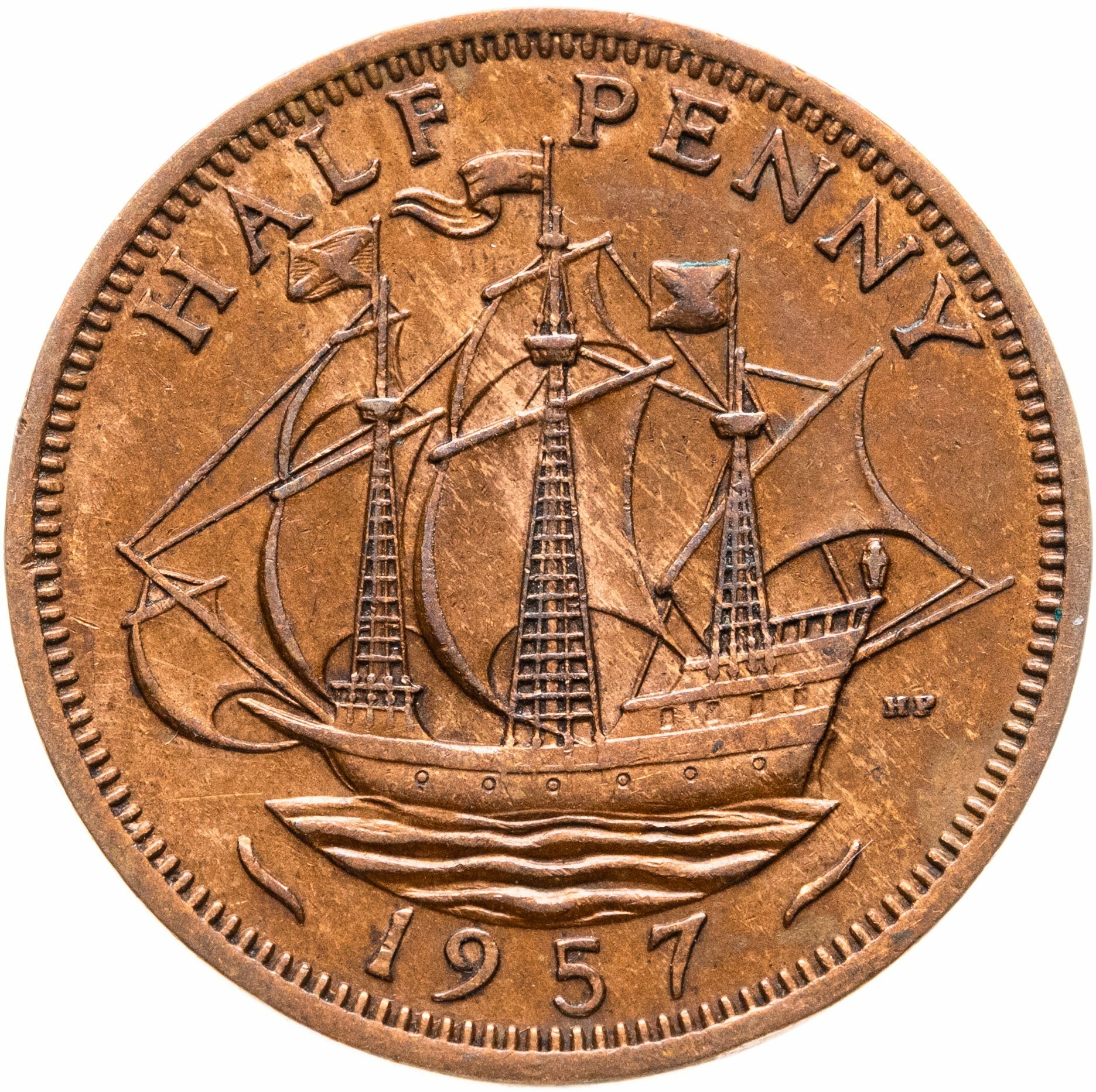 Великобритания 1/2 пенни penny 1957, Бронза, в сохранности XF