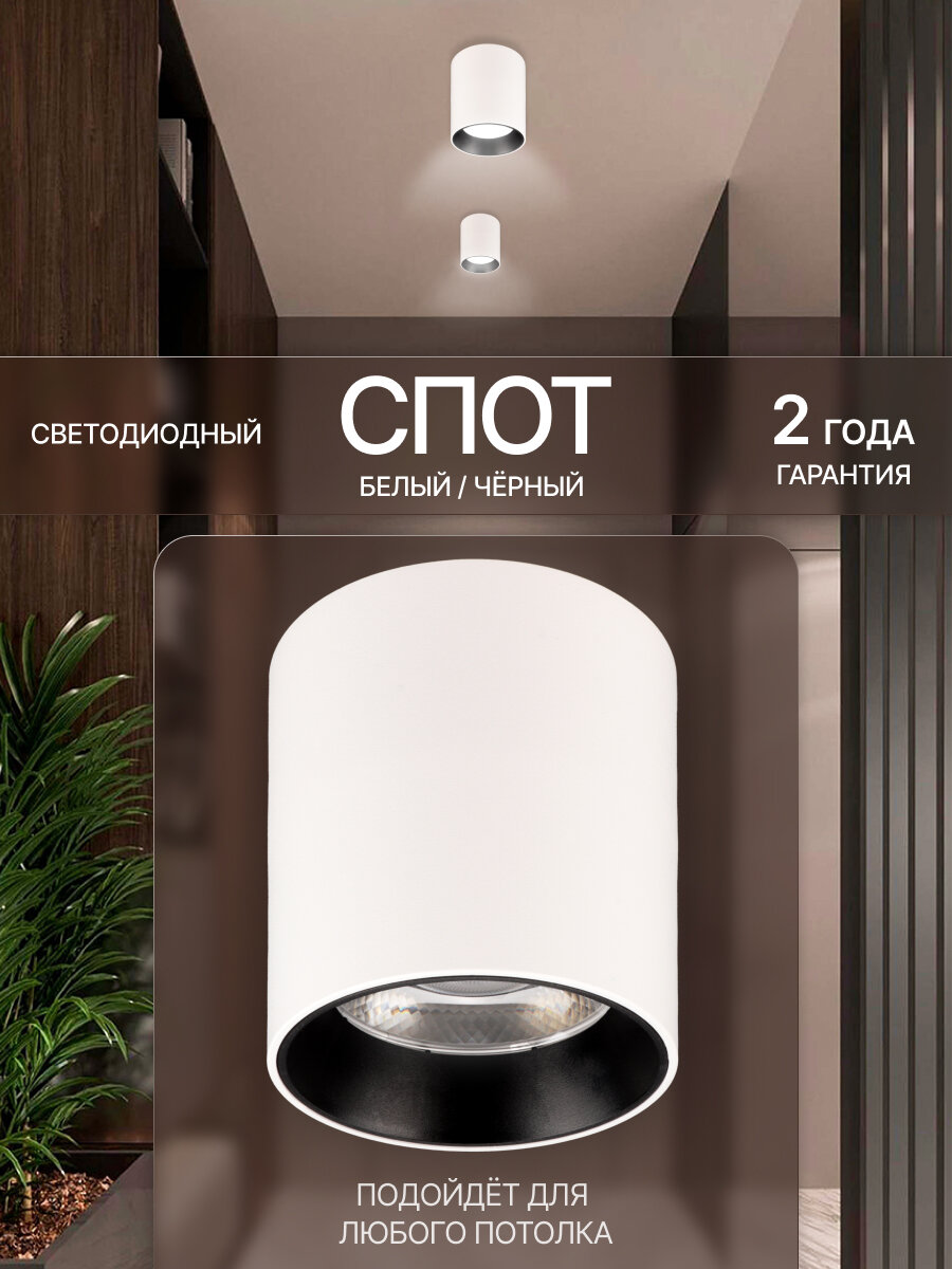 Светильник спот Ritter светодиодный артон, 12Вт, цилиндр, 80х100мм, нейтральный свет 4200К, белый 59978 4