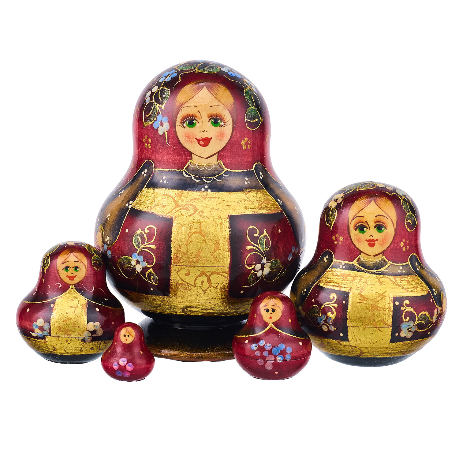 201509 матрешка "Русский костюм"5 мест 10 см красн платок