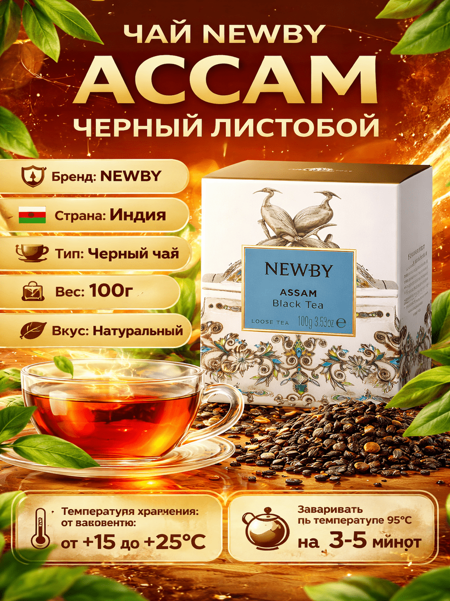Чай Newby Ассам черный листовой, 100г