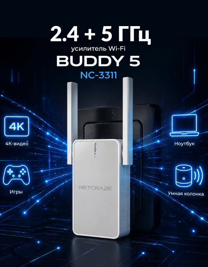 Усилитель сигнала Netcraze NC-3311 Buddy 5, 1 LAN-порт, 2 антенны, белый