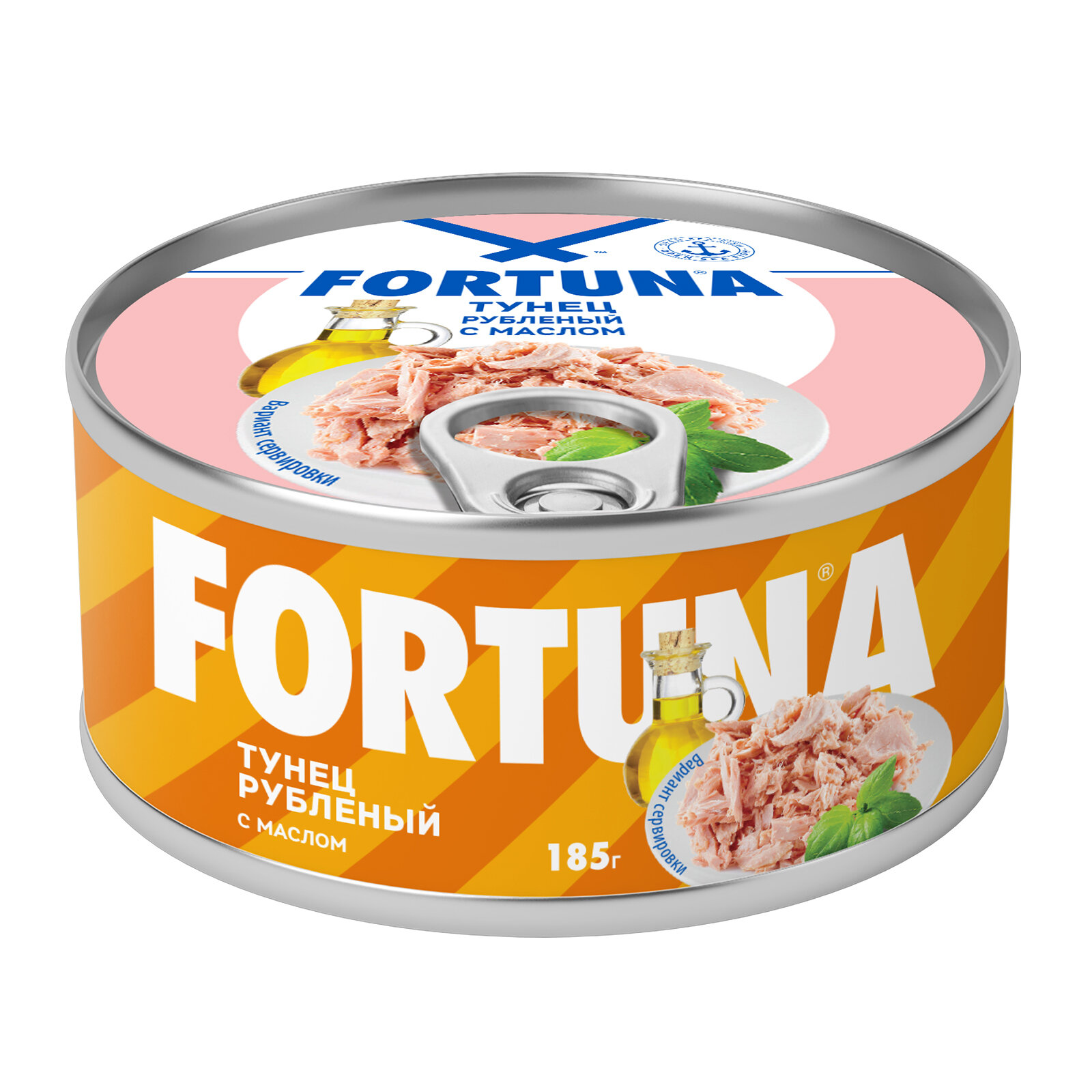 Тунец FORTUNA рубленый с добавлением масла, жестяная банка, 185 г