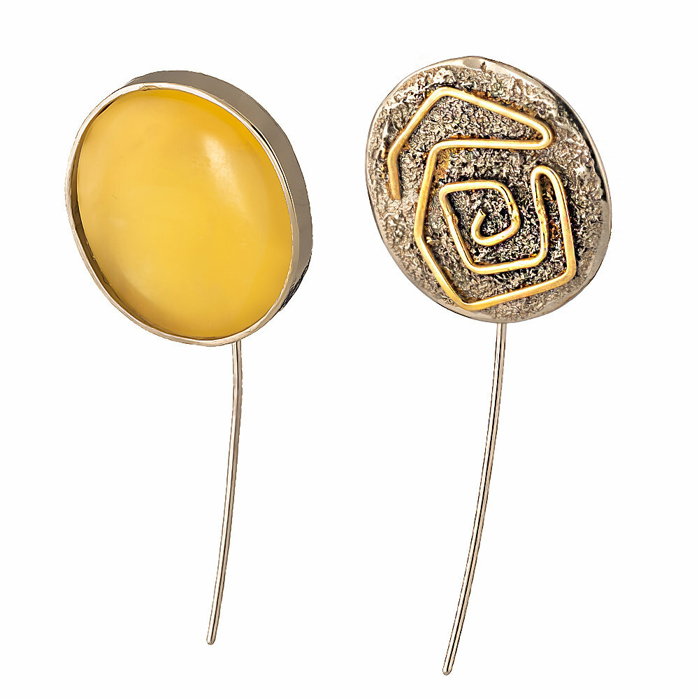 Серьги, серебро, 925 проба, янтарь