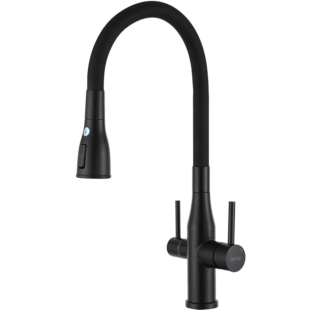 Смеситель для кухни с гибким изливом и подключением фильтра GAPPO G4399-66, черный