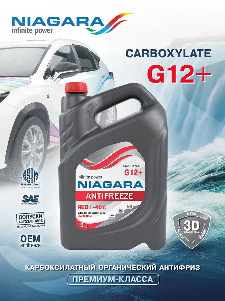 Антифриз красный (жидкость охлаждающая) NIAGARA G12+ карбоксилатный 5 кг