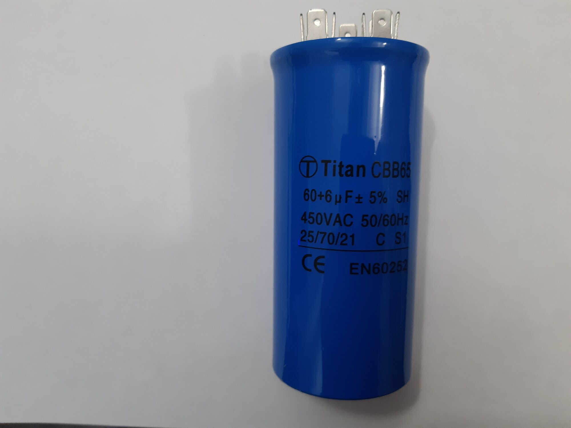 Конденсатор пусковой 60+6mF 450V CBB65-C TITAN корпус металлический 55х130мм