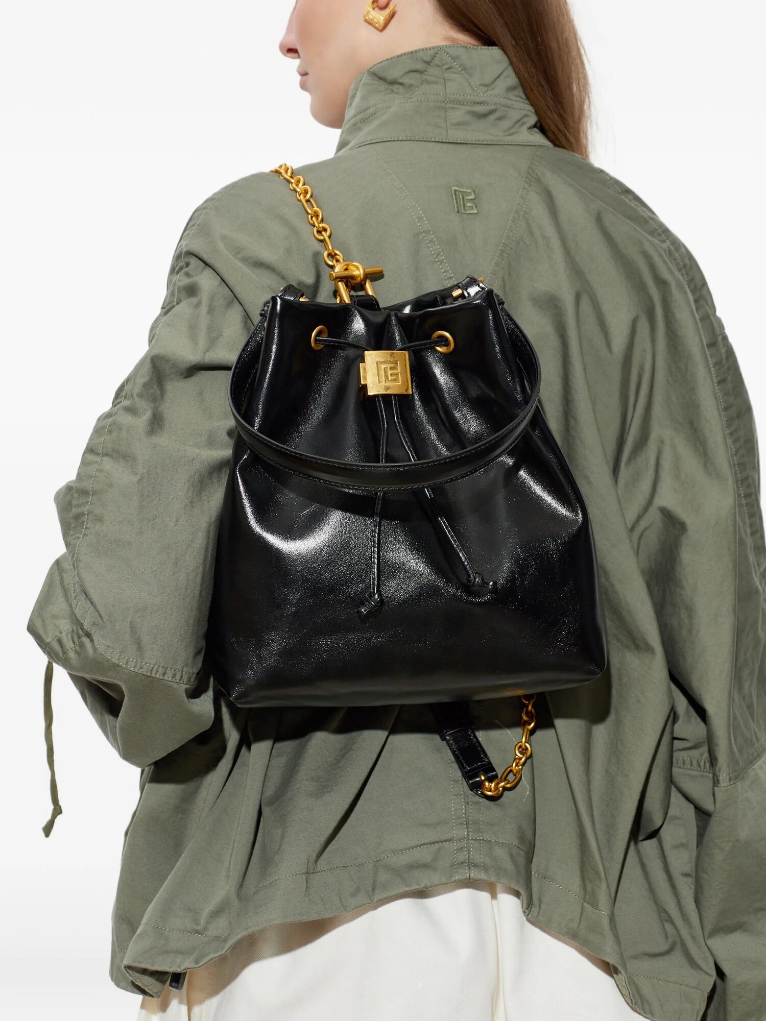 Сумка BALMAIN Chain-trimmed leather backpack, черный/черный — фото 1