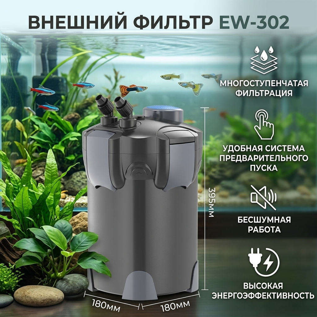 Аквариум для рыб, аквариумный фильтрEW-302 ,18 Вт, канистровый 1000 л/ч
