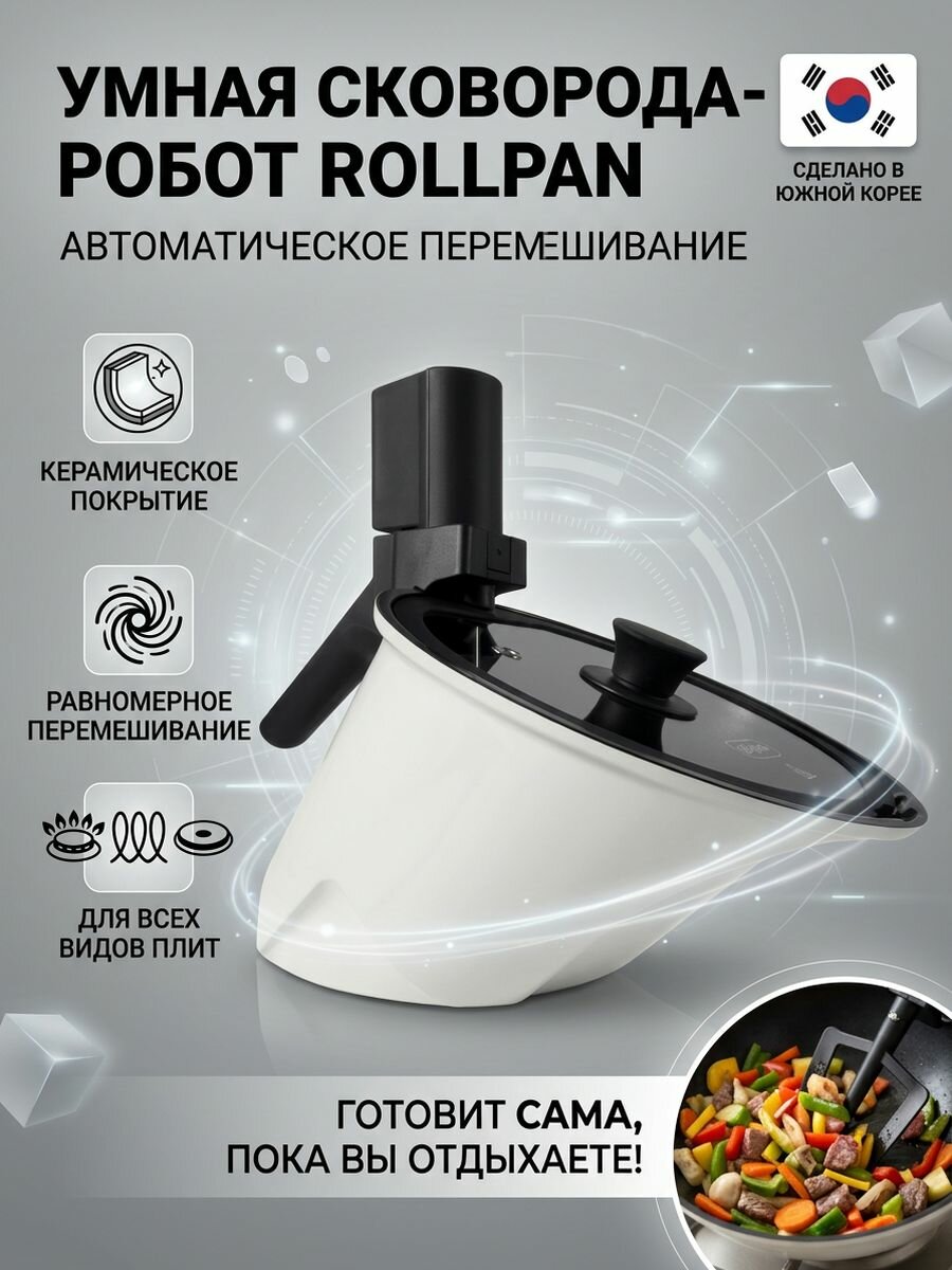Сковорода-робот "Rollpan", Корея, антипригарное керамическое покрытие, белая