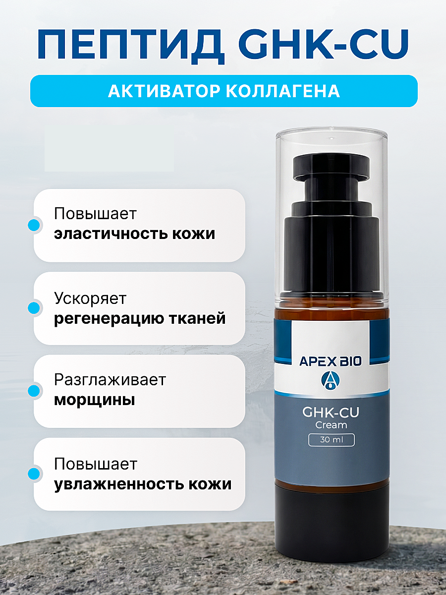 Пептид-крем CU-GHK Трипептид меди (Copper Tripeptide) Apex Bio, 30 мл, для омоложения, кожи и антиоксидантной защиты