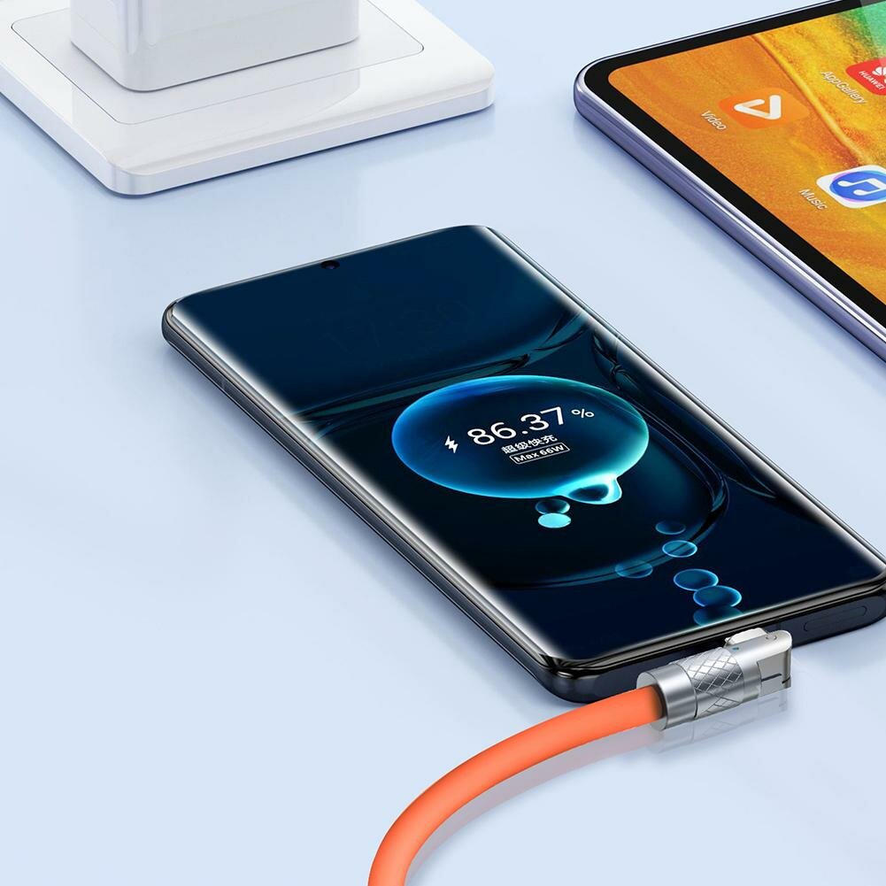 120 Вт 6 А сверхбыстрая зарядка жидкий силиконовый кабель USB-Type-C зарядный кабель для передачи данных с вращающимся на 180 градусов интерфейсом 1 м