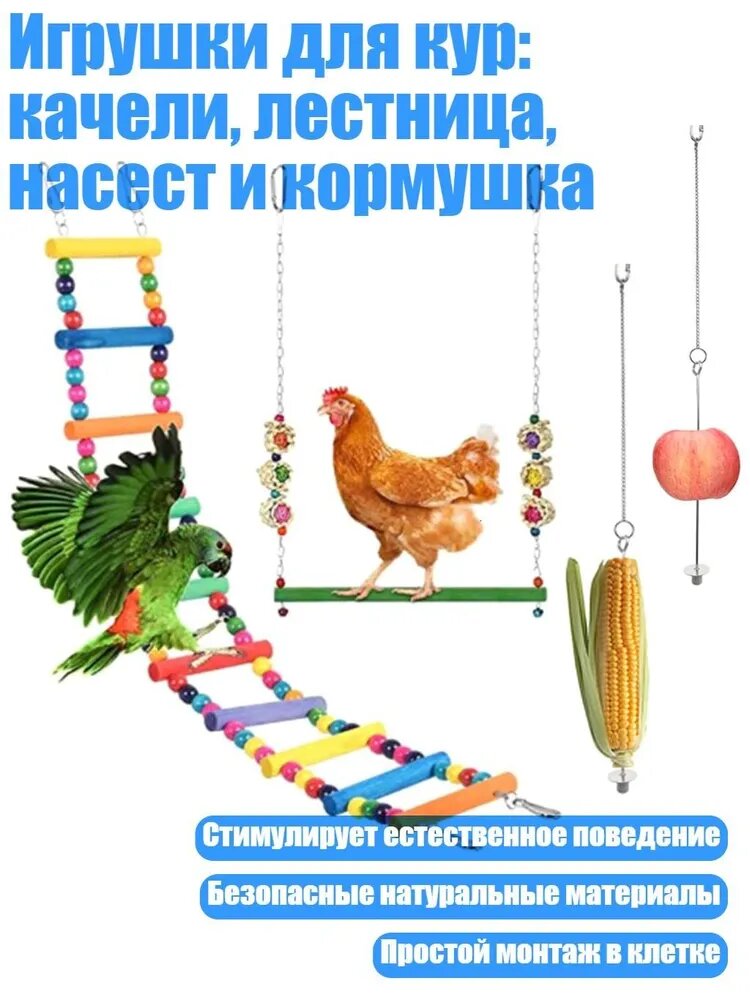 Игрушки для кур: качели, лестница, насест и кормушка