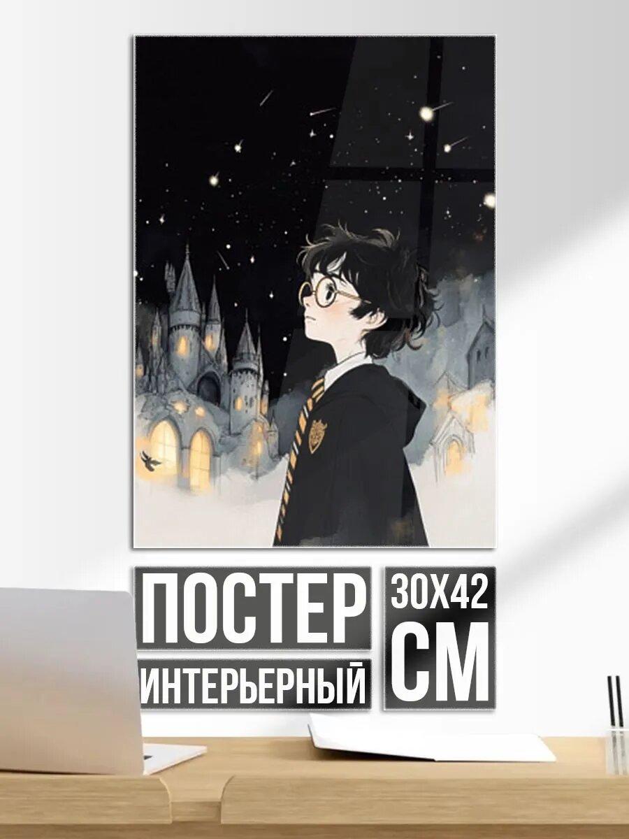 Постер на стену Гарри Поттер в черной мантии