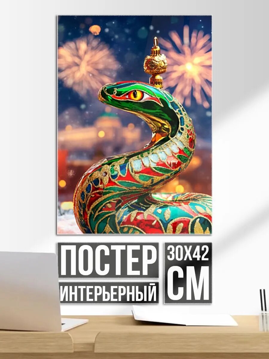 Постер на стену Змея на фоне новогоднего кремля