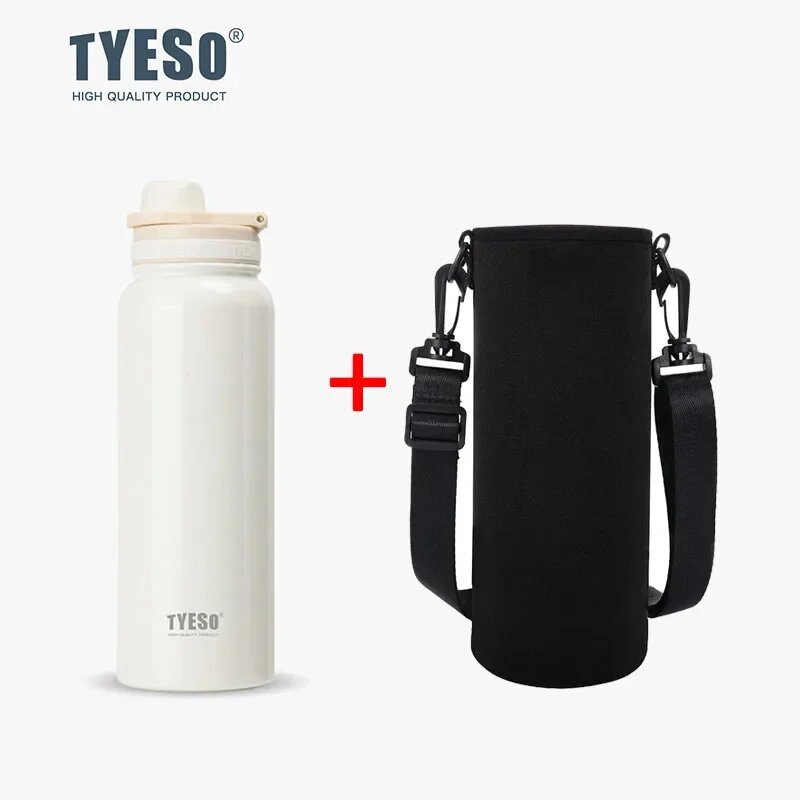 Термос Tyeso 1200 мл, белый с сумкой, черный