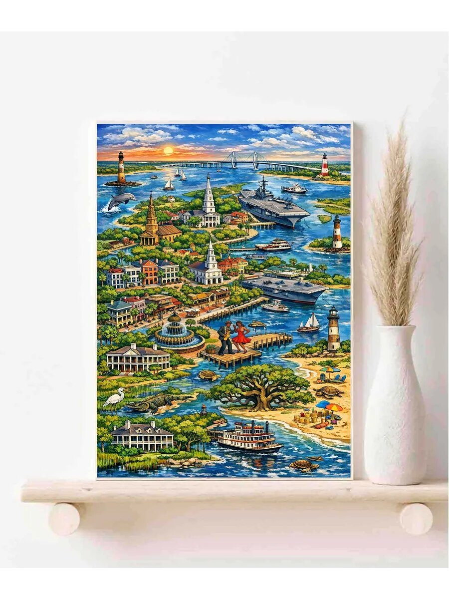 Чарльстон, США, Fantasy Map, Карта, Плакат 30x42см