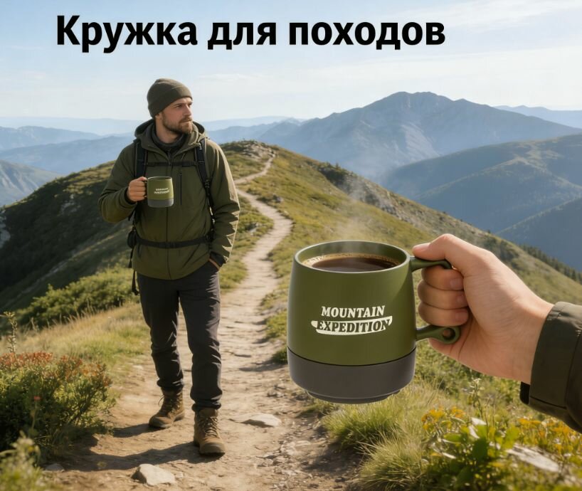 Кружка пластиковая походная с герметичной крышкой, цвет серо-зеленая кокосовая пальма, легкая и прочная для путешествий — фото 1