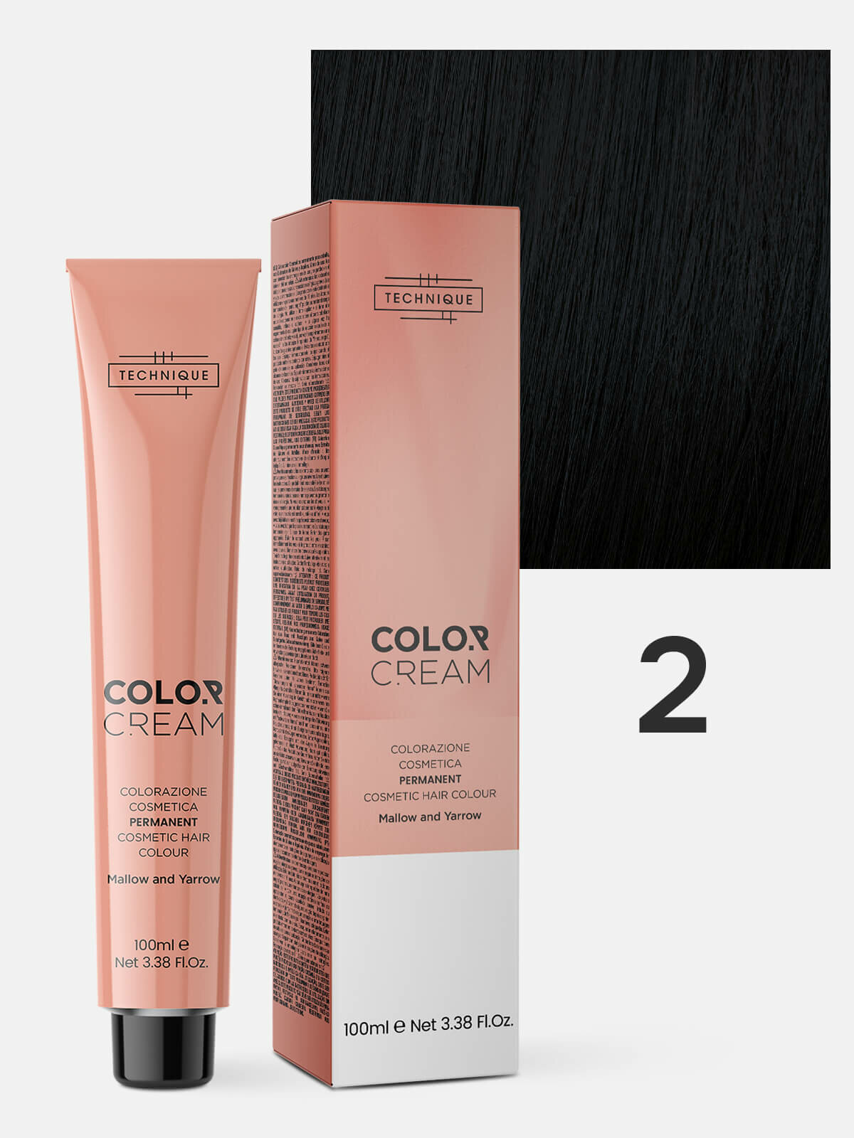 Крем - краска для волос профессиональная Technique Color Cream Permanent Cosmetic Hair Colour 2 Темный коричневый, 100 мл