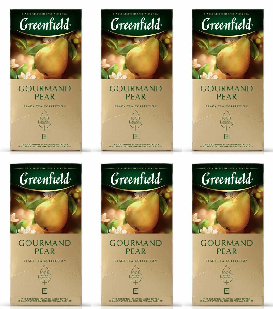 Greenfield Чай в пакетиках Gourmand Pear, черный с ароматом груши и базилика, 25 х 1.5 гр, 6 уп