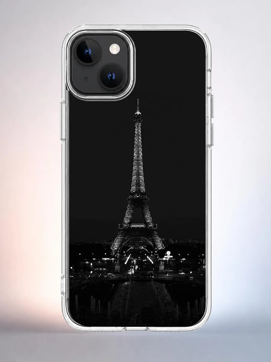 Чехол iPhone 14 эйфелева башня силиконовый прозрачный