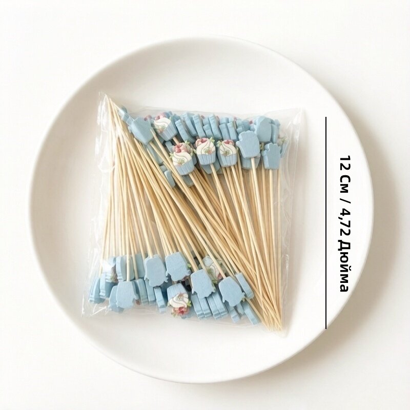 Натуральные бамбуковые коктейльные шпажки в форме мороженого, полированные гладкие, для фруктовых тарелок, мясных нарезок и украшения пирогов, набор 66 шт.