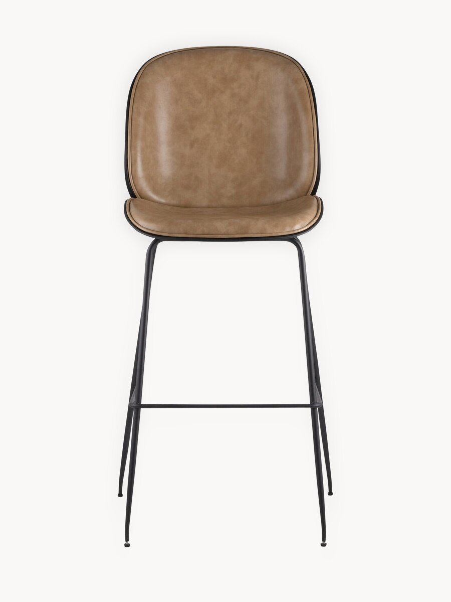 Комплект барных стульев 2 шт Турин со спинкой, бежевая экокожа, черные ножки