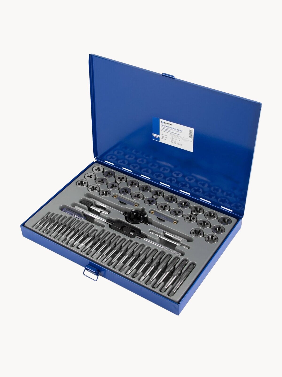Набор метчиков и плашек М3 - 12, 4-40 - 1/8NPT27, 60 предметов, метрическая и дюймовая резьба DEBEVER