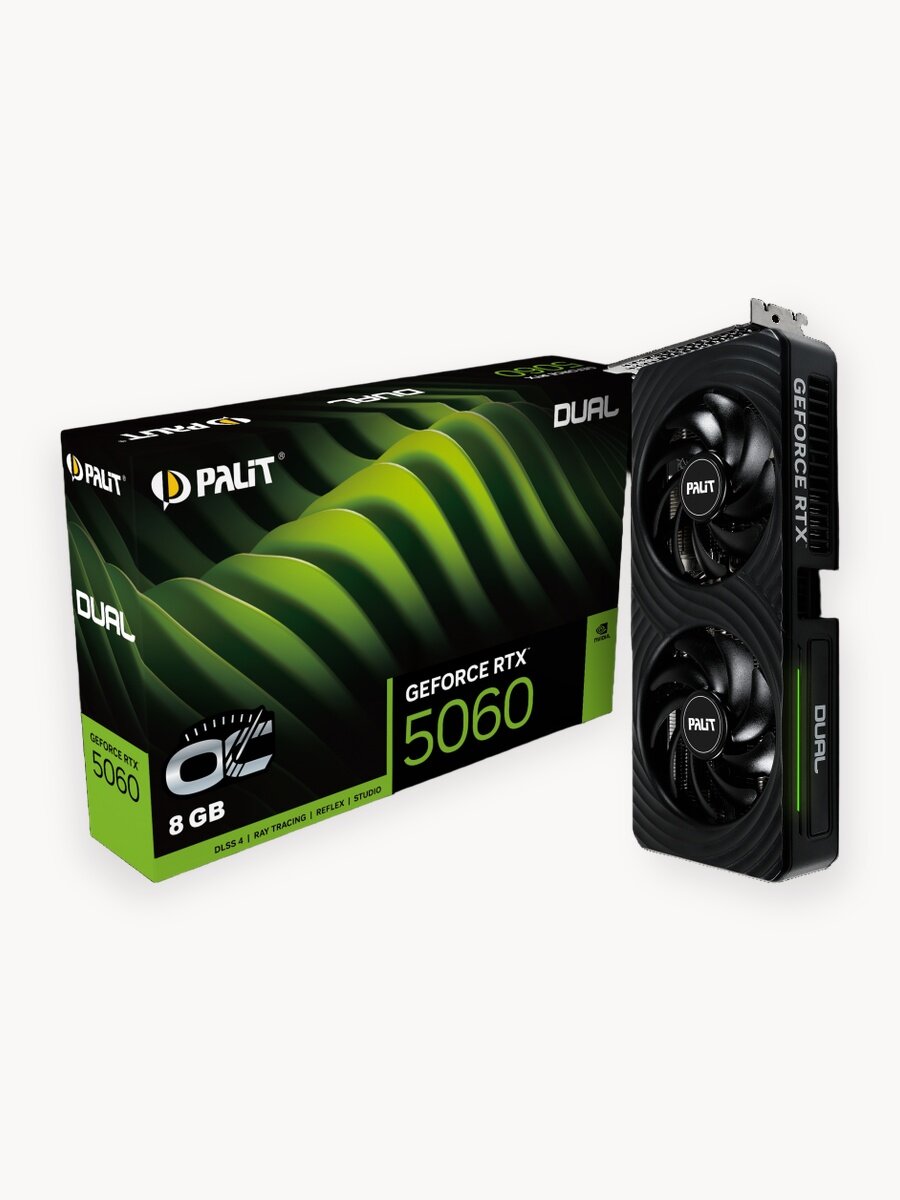 Видеокарта Palit NVIDIA GeForce RTX 5060 PA-RTX5060 DUAL OC 8ГБ Dual, GDDR7, OC, Ret [ne75060s19p1-gb2063d]