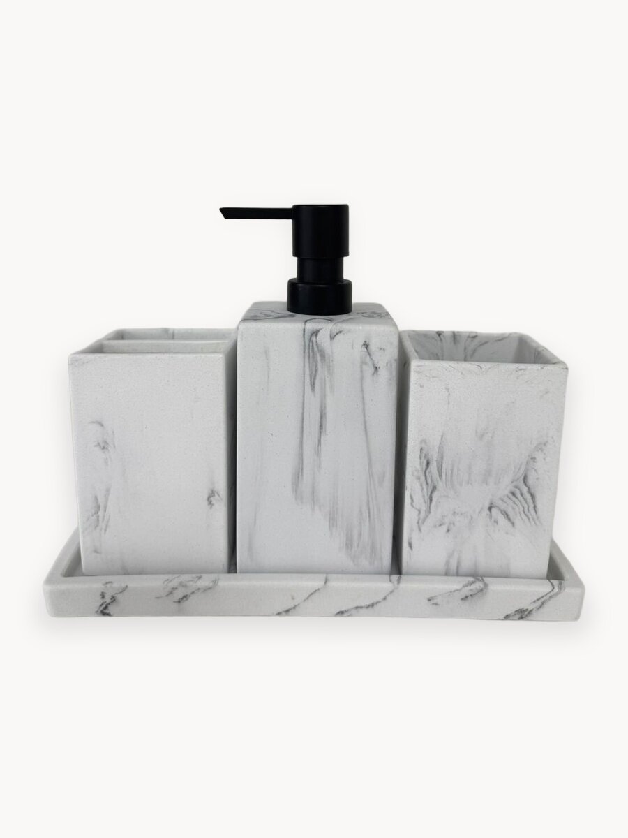 Набор аксессуаров для ванной комнаты, 4 предмета квадратный, белый мрамор