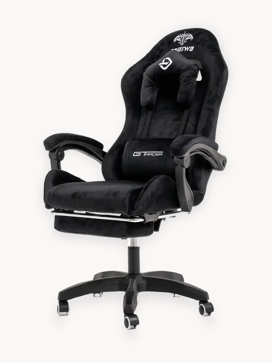 Игровое кресло геймерское тканевое с подножкой