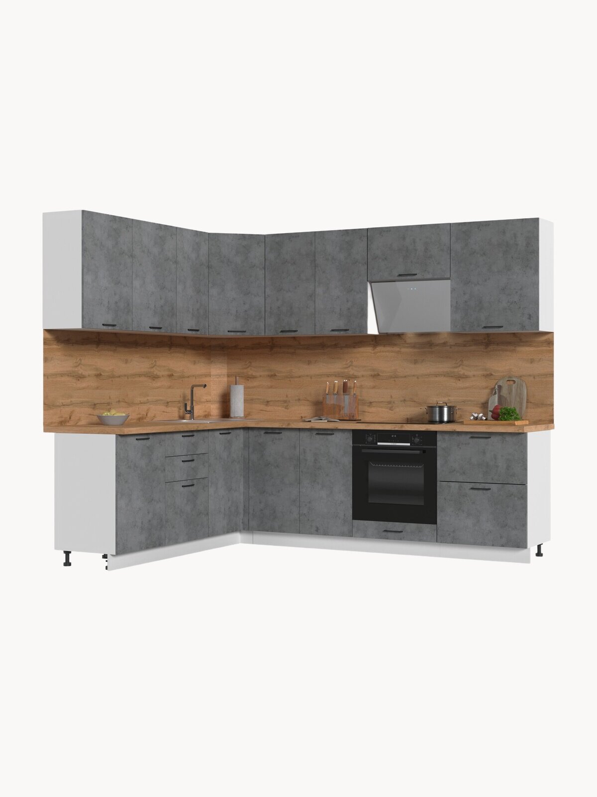 Кухонный гарнитур угловой, столешница Вотан 26мм, Кухня Венера 200х260см Белый/Бетон