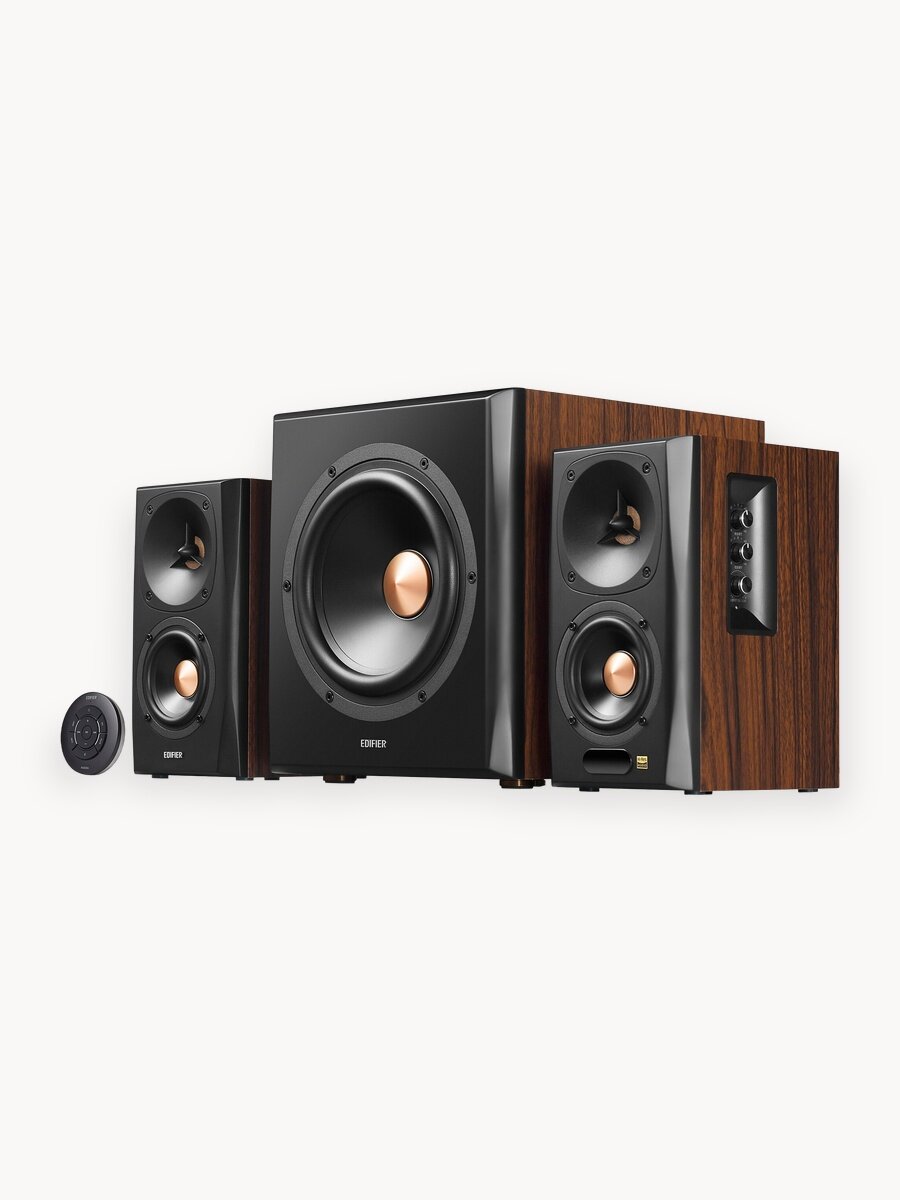 Акустика Edifier S360DB Brown 2 сат. + сабвуфер,150W, дерево, пульт ДУ, Bluetooth aptX, 12 мес. гарантия